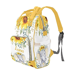 Cute Elephant Sunflower Diaper Bags with Name Waterproof Mummy Backpack Nappy Nursing Baby Bags Gifts Tote Bag for Women
