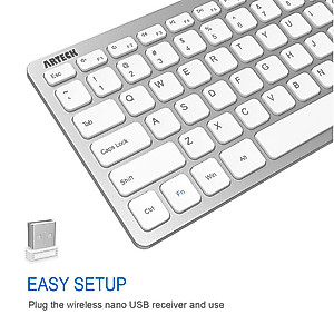Arteck 2.4G Wireless Keyboard Ultra Slim and Compact Keyboard with Media Hotkeys for Computer Desktop PC Laptop Surface Smart TV and Windows 11/10/8/7, Silver