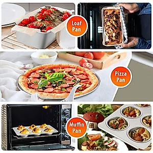 TeamFar Bakeware, Stainless Steel Bakeware Set with Baking Sheet and Rack, Lasagna Pan with Lid, Square & Round Cake Pan with Lid, Muffin Pan & Loaf Pan, Pizza Pan, Healthy & Dishwasher Safe