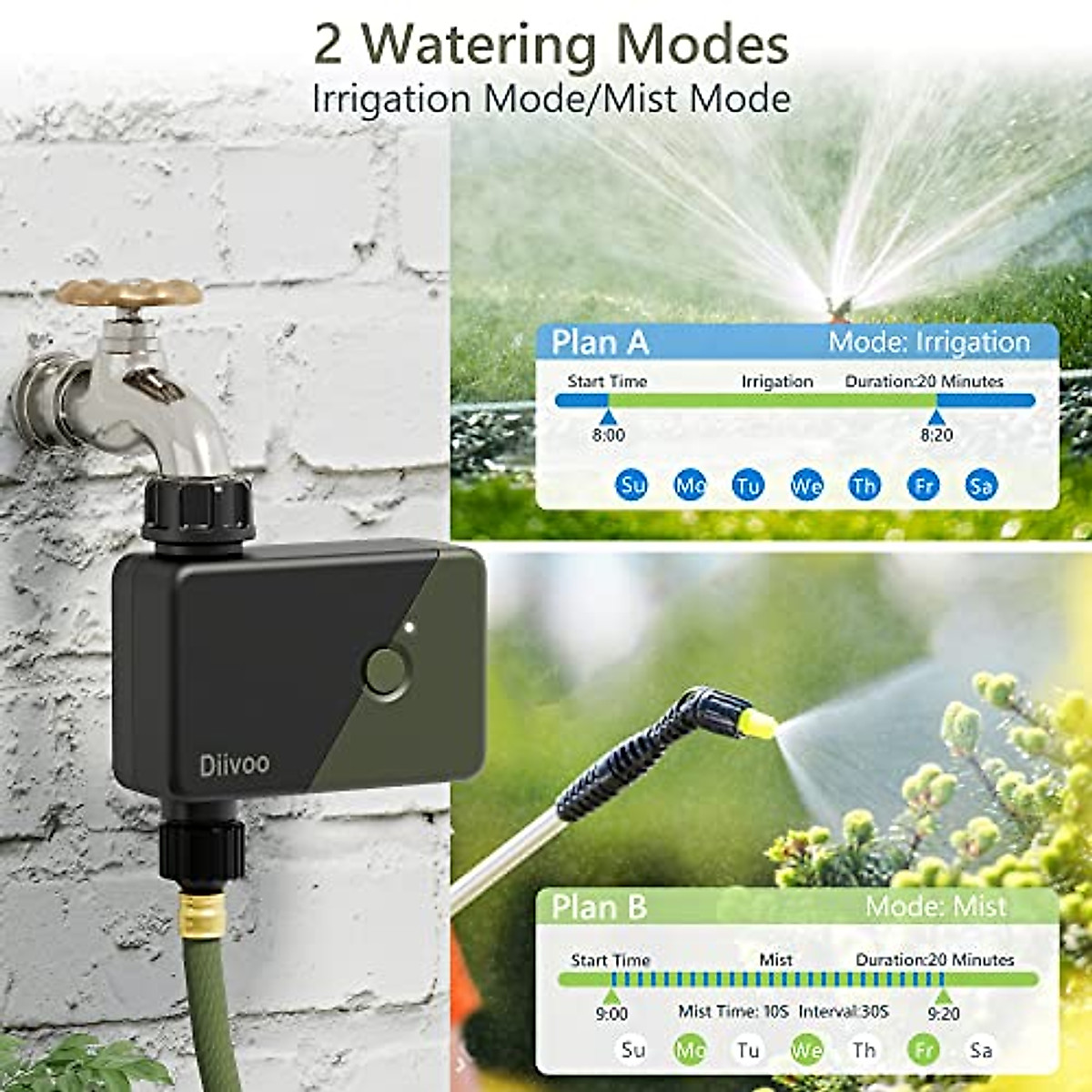 WiFi Hose Timer, Diivoo Smart Water Timer with WiFi Hub, 6 Irrigation Plans and 2 Watering Modes, Smart Sprinkler Compatible with Alexa and Google Home