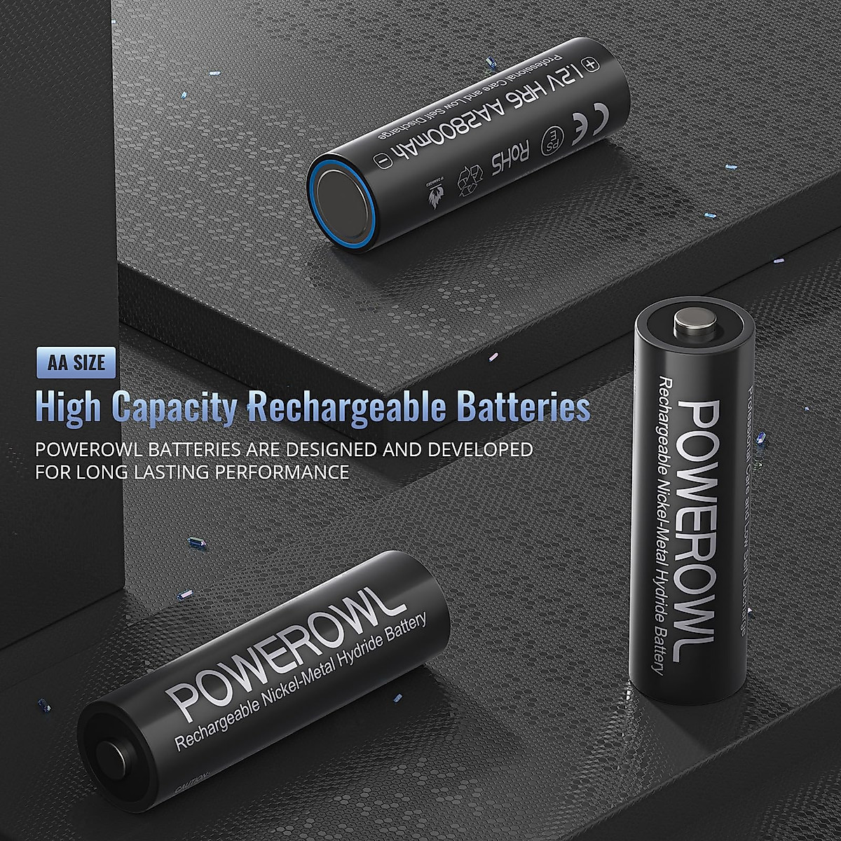 POWEROWL Rechargeable AA Batteries, 2800mAh High Capacity Double A Batteries 1.2V NiMH Low Self Discharge (Pack of 12)