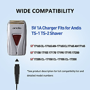 5V 1A Adapter for Andis Shaver AC Charger Power Cord, Compatible with 17150 TS-1 17220 17195 Profoil 17190 17165 17170 17205 17220 Lithium Titanium Plus TS-2 Replacement Pro Foil Shaver-5Ft
