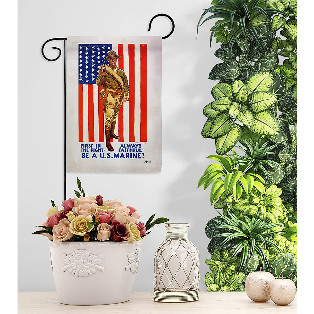 First in The Fight Garden Flag - Set Wall Hanger Armed Forces Marine Corps USMC Semper Fi United State American Military Veteran Retire - House Banner Small Yard Gift Double-Sided Made USA 13 X 18.5