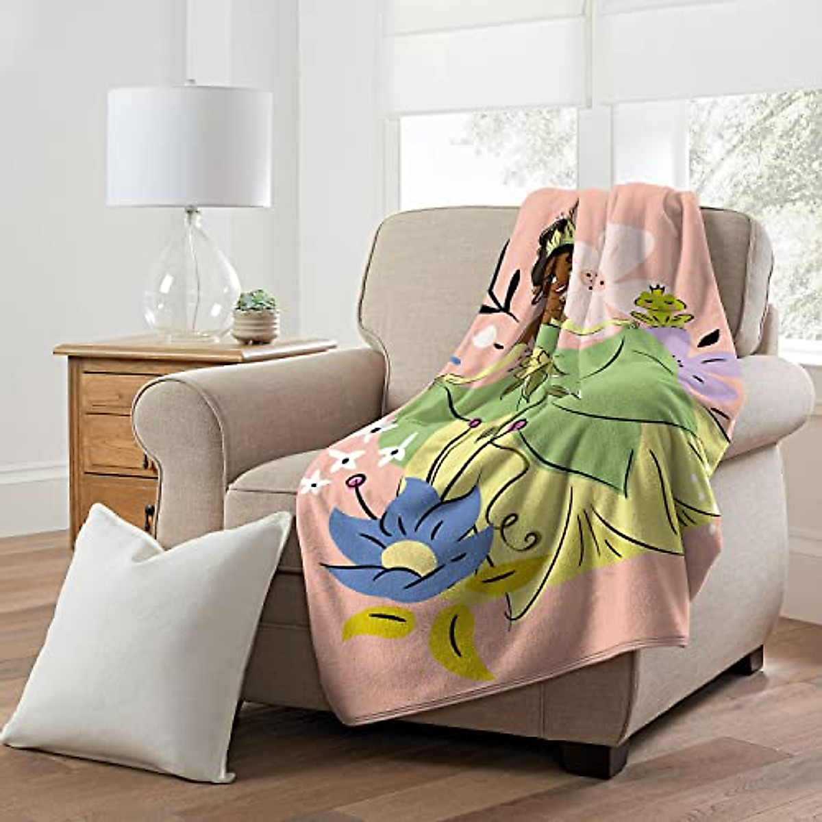 Northwest Princess and The Frog Micro Raschel Throw Blanket, 46" x 60", Blossoming Tiana