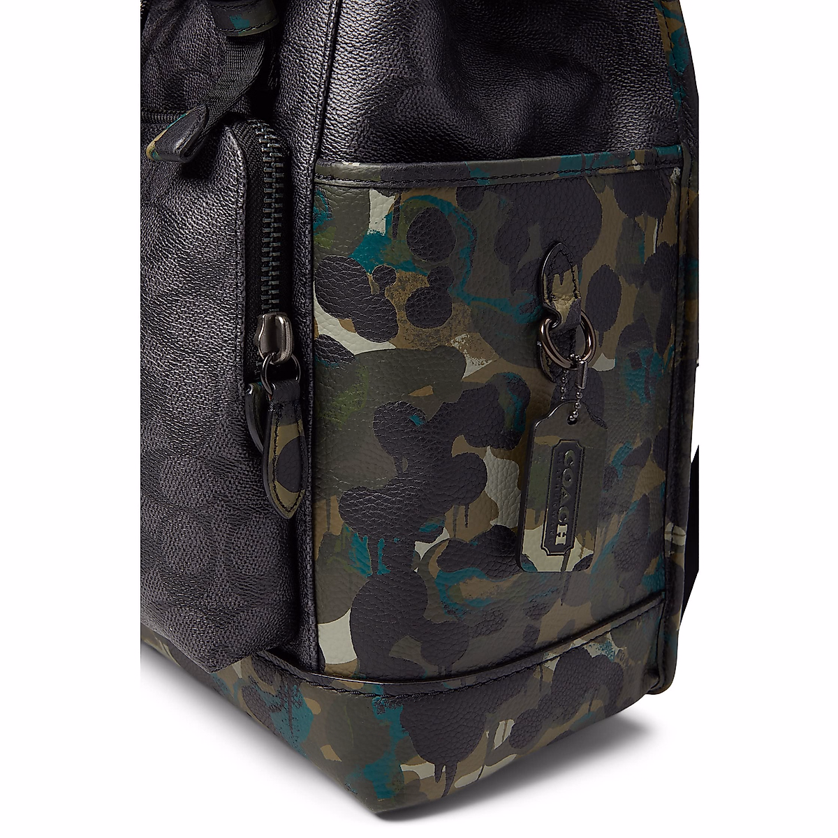 Coach League Flap Backpack in Signature with Camo Print Leather Charcoal Multi One Size