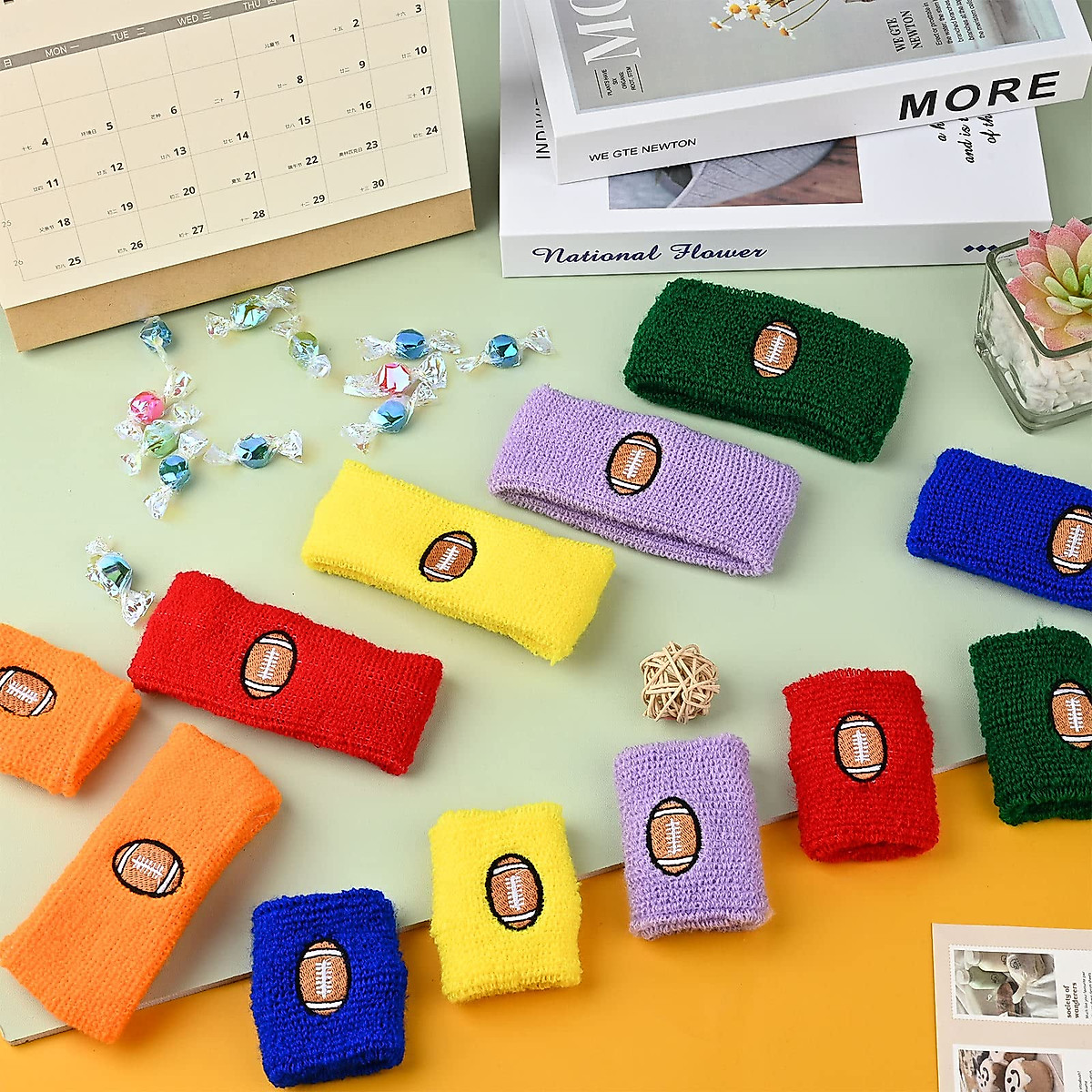 6 Sets Kids Football Wristbands Sweatbands Kit 6 Pairs Athletic Football Wrist Sweatbands,Wrist Sweatband Wicking Wrist Sweatband Terry Cloth Wristband for Party Accessories