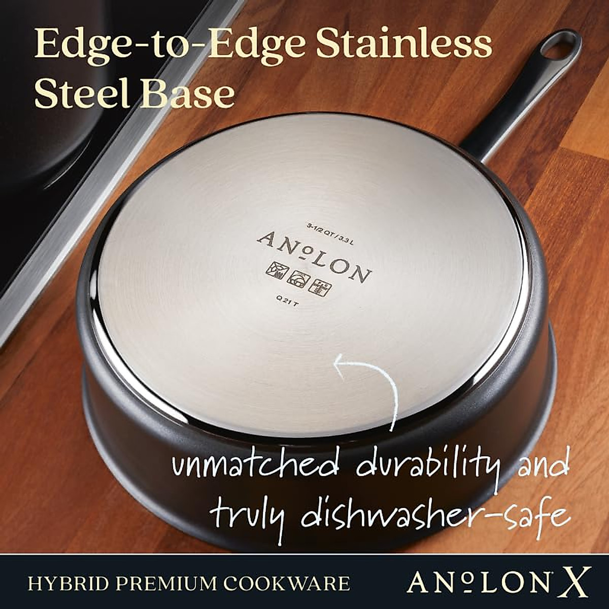 Anolon X Hybrid Nonstick Induction Saute Pan With Lid, 3.5 Quart - Charcoal Gray