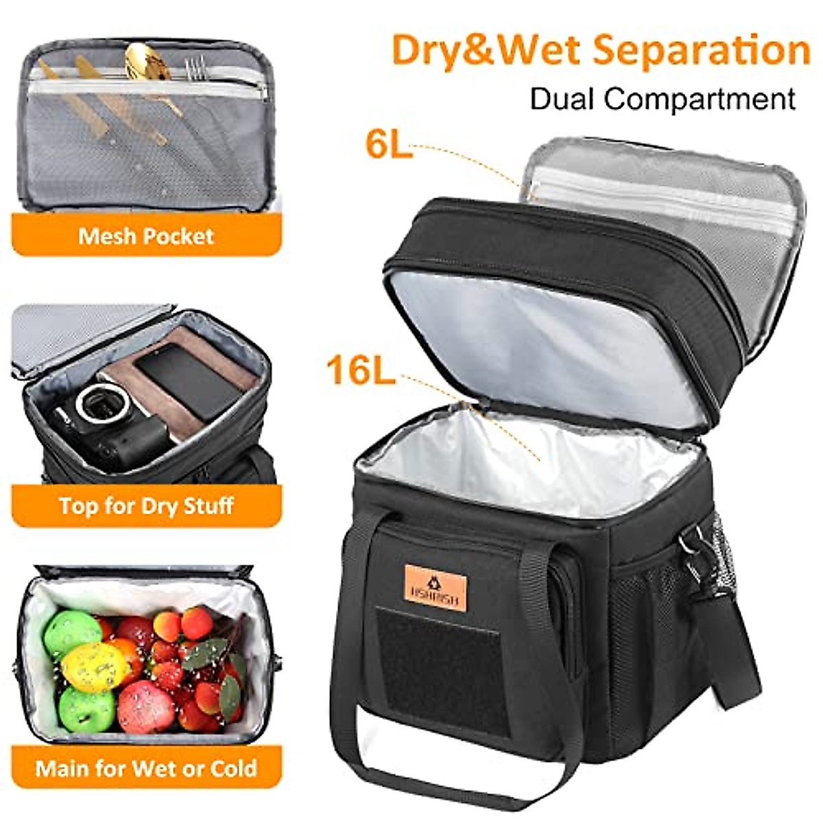 HSHRISH Expandable Xlarge Tactical Lunch Box for Adults, Waterproof Insulated Lunch Bag with Lots of Storage Space, Durable Cooler Bag for Men Women Work Outdoor Picnic Trips, 22L(Black)