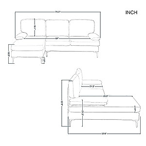 YUNLife&Home Convertible Modular Sectional Sofa,Modern Upholstered L-Shaped Accent Corner Sofá Couch Bed with Chaise Lounge for Living Room Apartment Office Furniture Set