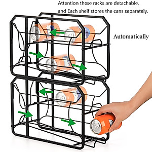 ZENFUN 2 Packs Stackable Beverage Can Dispenser Racks, Metal Storage Holder for Canned Food, Soda Can Organizer for Refrigerator, Kitchen, Pantry, Black, Detachable