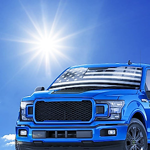 Litivy Windshield Sun Shade American Flag Compatible with 2015-2020 Ford F-150, 2017-2020 Ford F-250/F-350 27"*58" Folding Front Window Sun Shade for Car