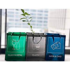 NYS CLOUD Reusable Recycling Bin Bags, 3-Pack Indoor and Outdoor Separate Waste Sorting Organizer Compartment Container, Waterproof Recycle Bins for Kitchen Home Office