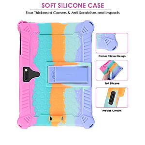 DETUOSI 10.1 inch Tablet Case Compatible with ZZB ‎YQ10S 10.1, ANTEMPER Touch 10.1, Gowin Touch 10.1, WECOOL WM1001R 10 inch, Soft Silicone Lightweight Case with Stylus Pen & Strap, Dazzling Pink