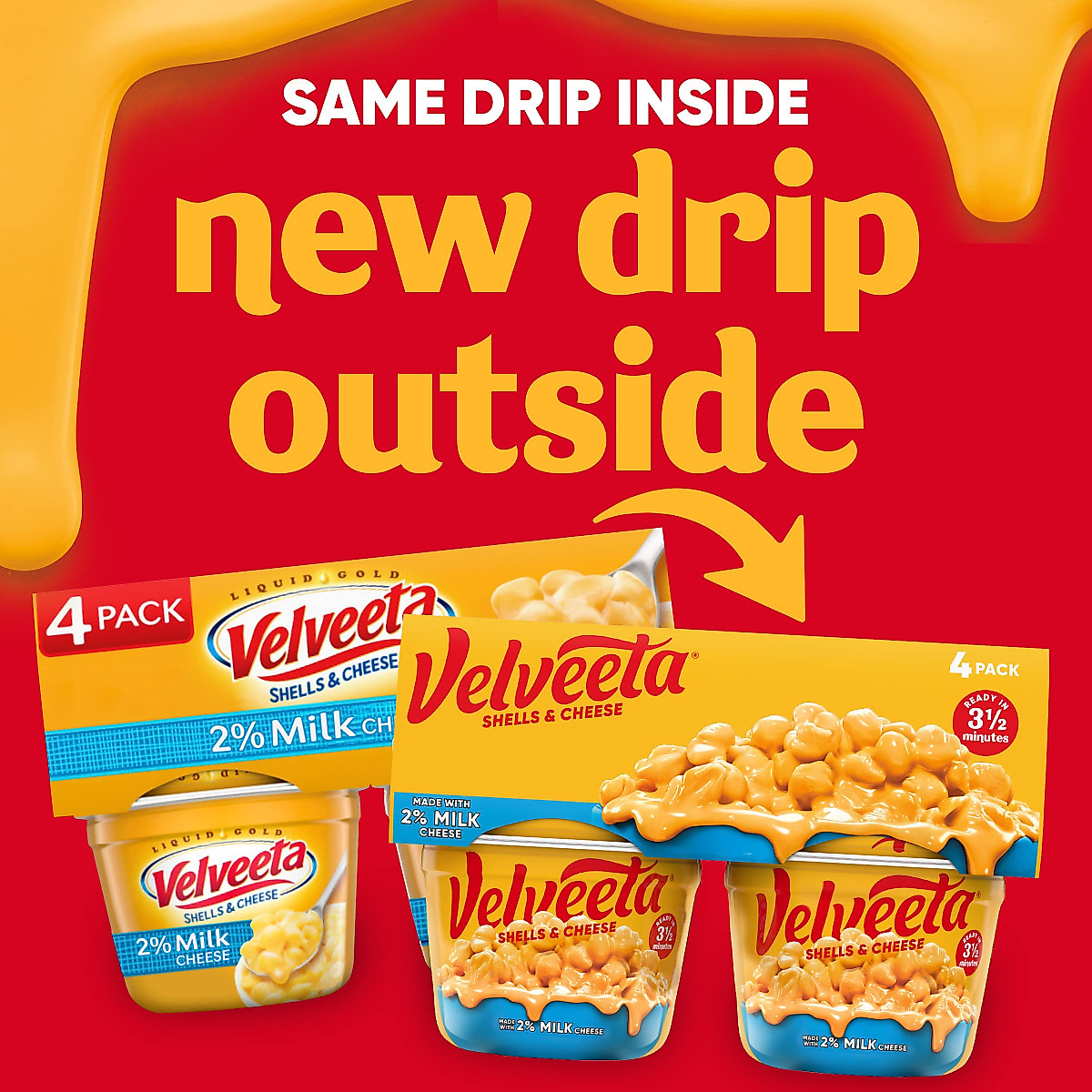Velveeta Shells & Cheese Microwaveable Shell Pasta with 2% Milk Cheese, 4 ct Pack, 2.19 oz Cups