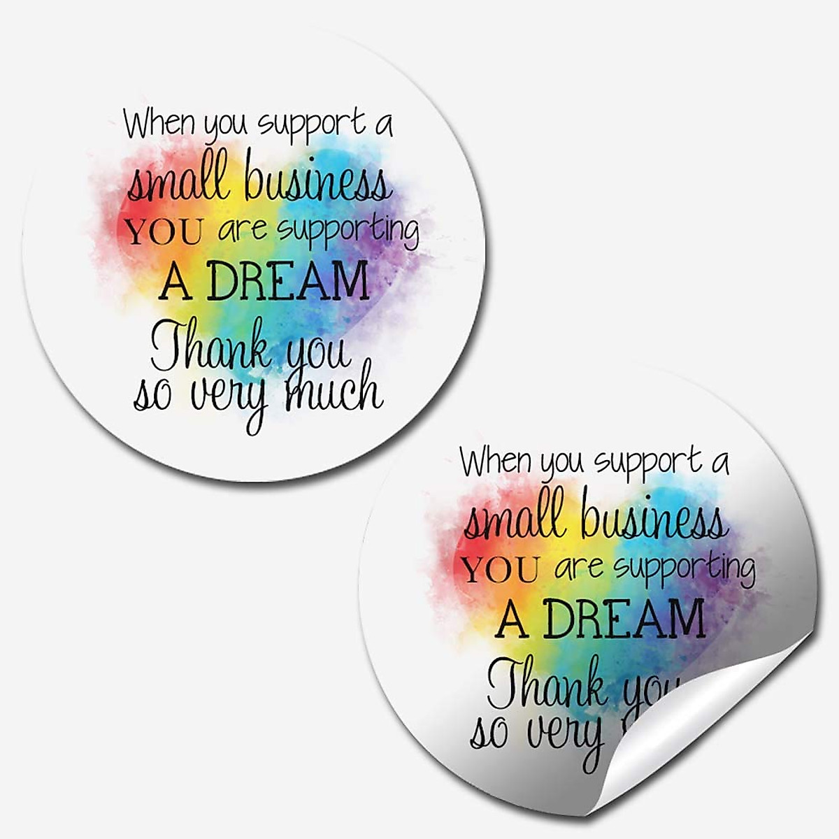 Thank You for Supporting My Dream Rainbow Heart Customer Appreciation Sticker Labels for Small Businesses, 60 1.5" Circle Stickers by AmandaCreation, for Envelopes, Postcards, Direct Mail, More!