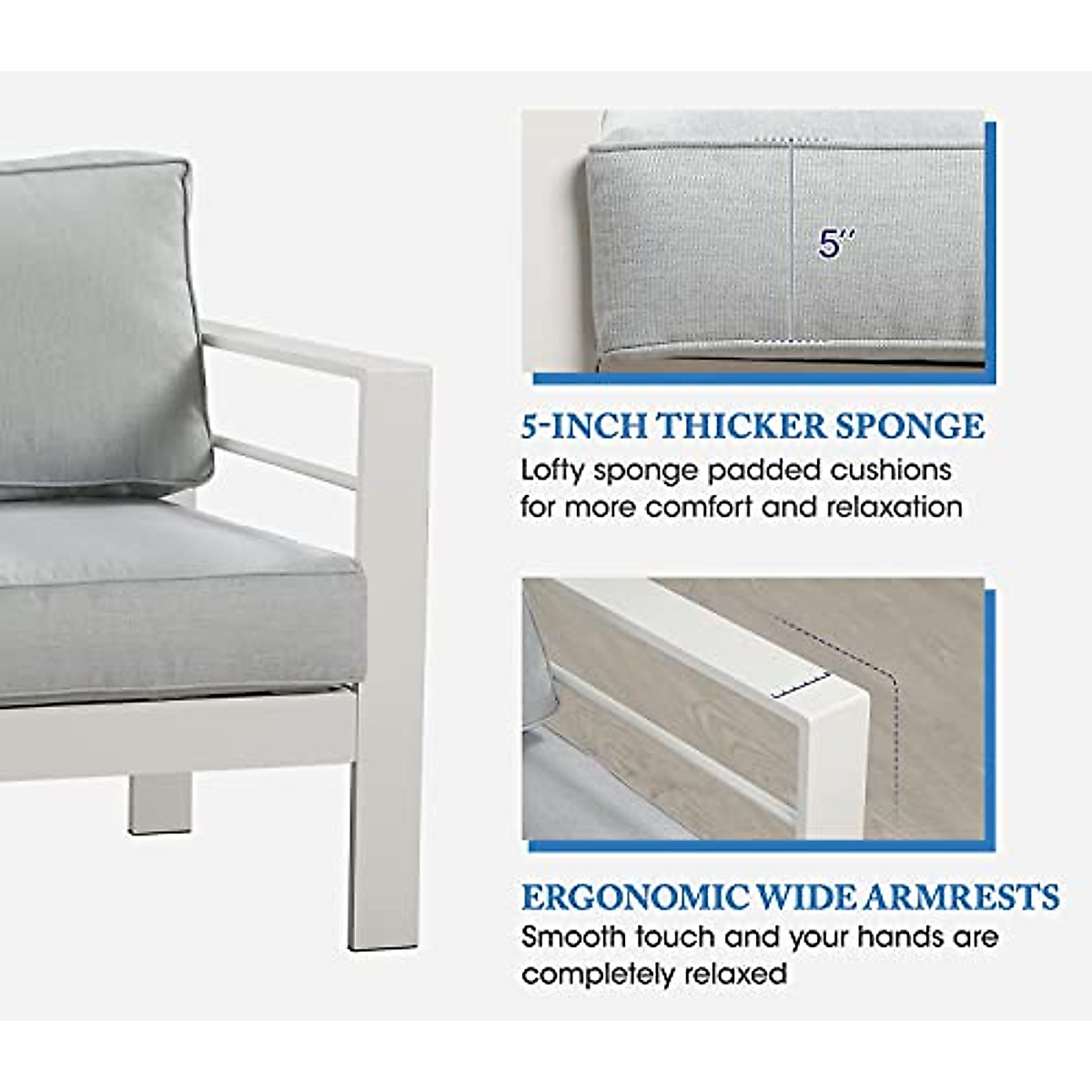 Solaste Aluminum Outdoor Patio Furniture Set, Metal Outside Patio Furniture Conversation Sets with Nesting Coffee Table, Outdoor Seating Set with 5” Olefin Cushions for Backyard Deck Lawn, White