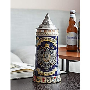 HAUCOZE Beer Stein Mug German Coats of Arms Stanley Viking Tankard with Petwer Lid Birthday Gifts 0.6Liter