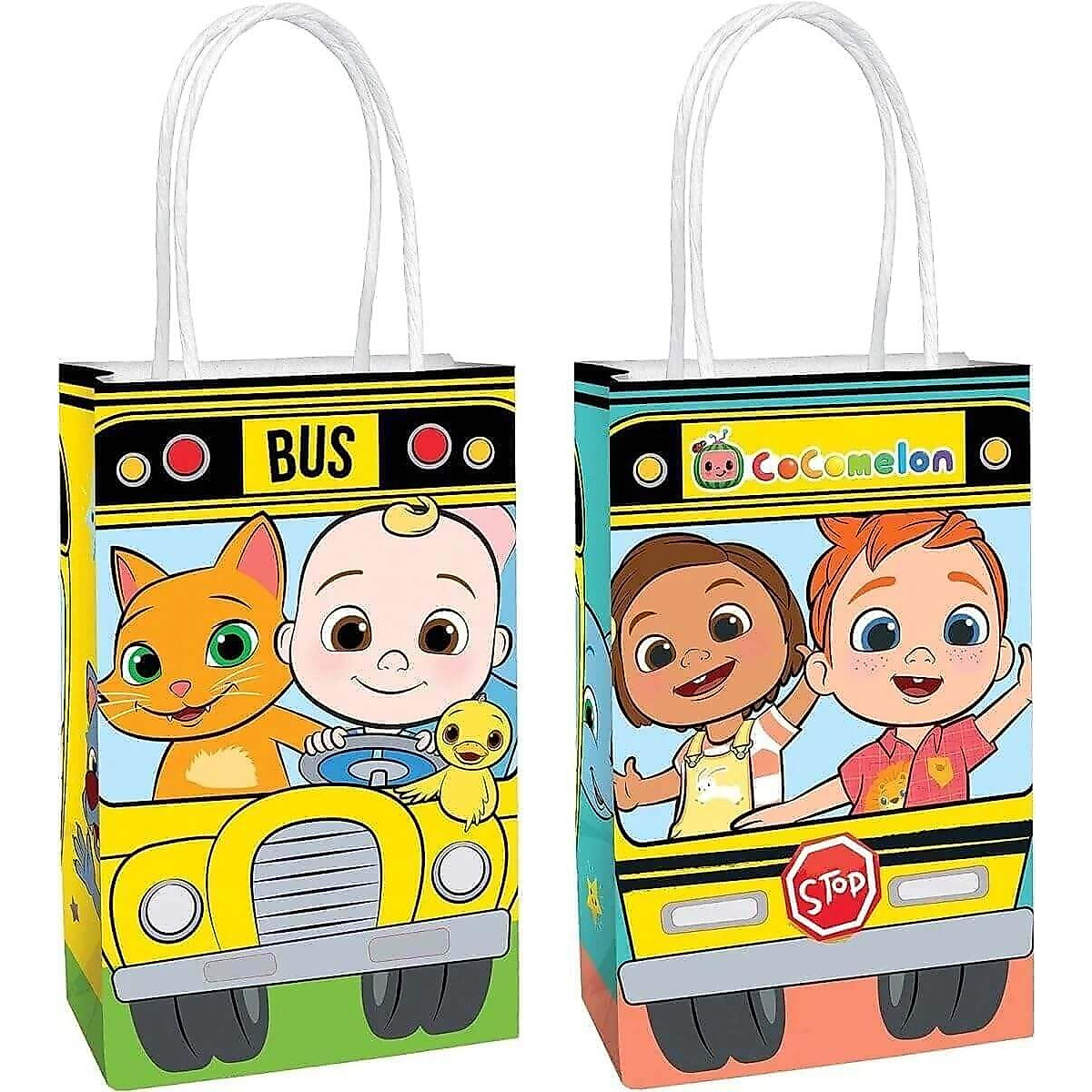 Amscan Multicolor Cocomelon Printed Paper Kraft Bags - 5.25" x 8.5" x 3.25", 8 Pieces - Perfect for Parties, Gifts & Goodies