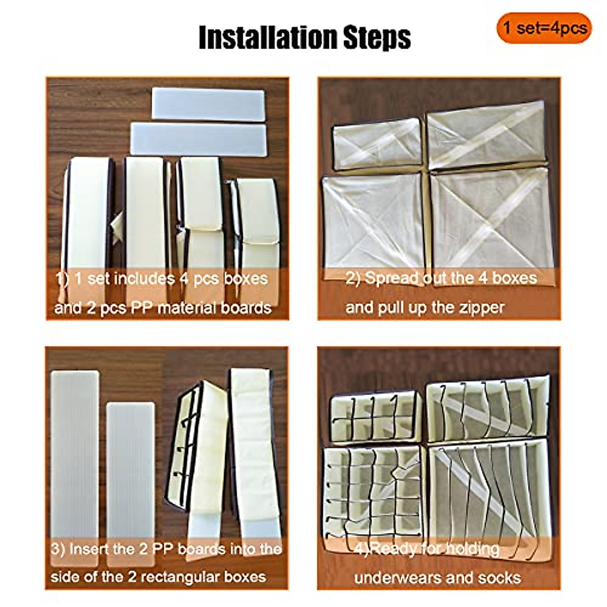 carinacoco Underwear Drawer Organizer 4 Pack Underwear Storage Organizer for Clothes Socks Ties Bra Drawer Divider Closet Dresser Organizer