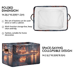SDMKA Lakeside Lodge Pattern Storage Baskets Foldable Fabric Baskets Large Storage Bins for Organizing Shelves Closet Home, Decorate Your Rooms