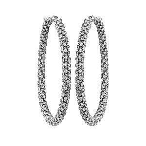 GUESS Women's Silver-Tone Pave Crystal Glass Stone Hoop Earrings