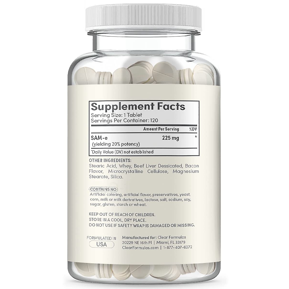 ClearFormulas Sam-e for Dogs, S-Adenosyl-L-Methionine, 225mg 120 Chewable Tablets, Natural Hepatic Liver Health Support