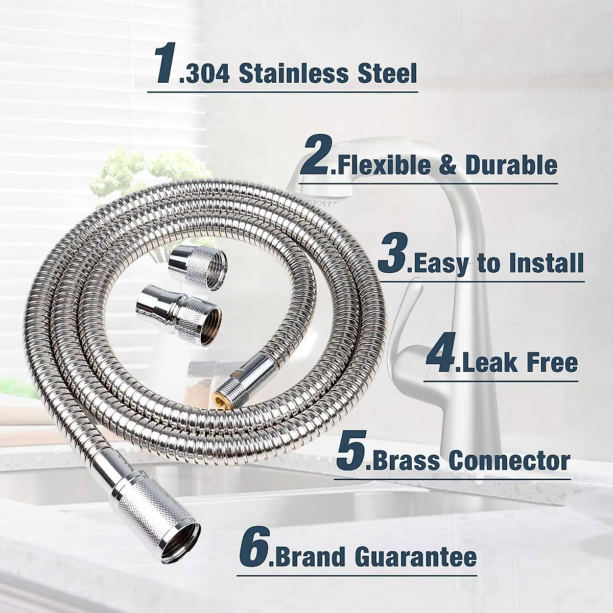 Faucet Hose for Grohe Kitchen Faucet Parts 46174000/46092000/46592000, Grohe Replacement Parts Hose with 3 Connect Adapters 48293000, Pull Down Faucet Hose Replacement, 59 inches