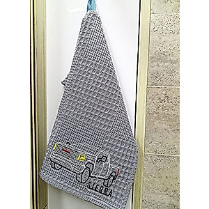 Hyperall Pickup Truck Series 100% Turkish Cotton Towels Set 7-Piece 13x13inch (Grey,Cream,Indian Blue) for Bathroom Kitchen Car Hand Face Hair Dishes Glass Window Children Embroidery Custom Design