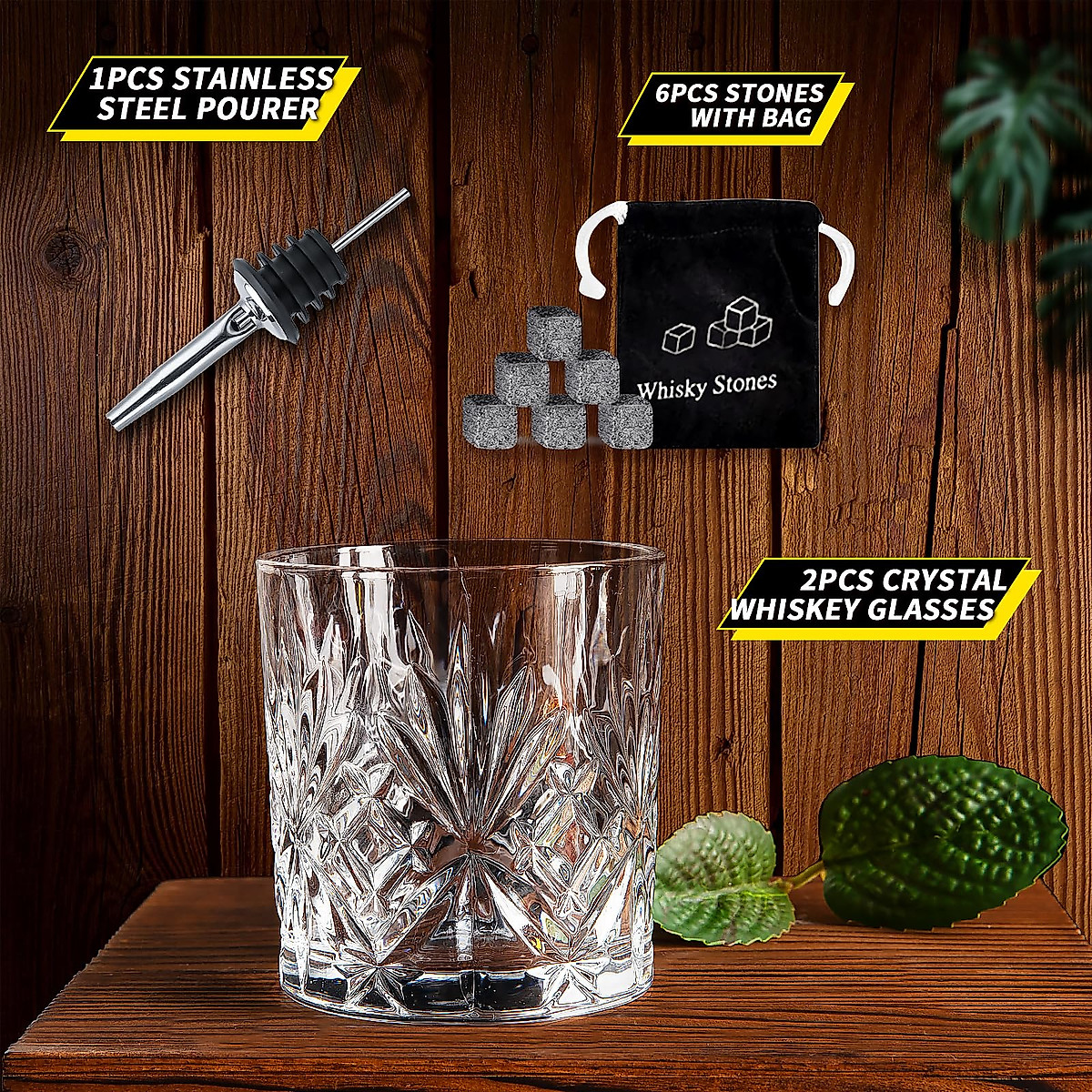 INFTYLE Whiskey Glasses Set of 2 Whisky Glass Rocks Glasses Tumblers 11oz Old Fashioned Glass Bourbon Scotch Drinking Cups for Cognac Cocktail Bourbon Rum Brandy Bar Men Gift