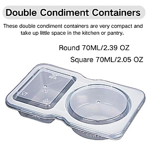 Uioecn 10PCS Double Compartment Condiment Container,Double Compartment Condiment Container with Lids, 2 Compartment Snack Containers, Portable Reusable Sauce Containers