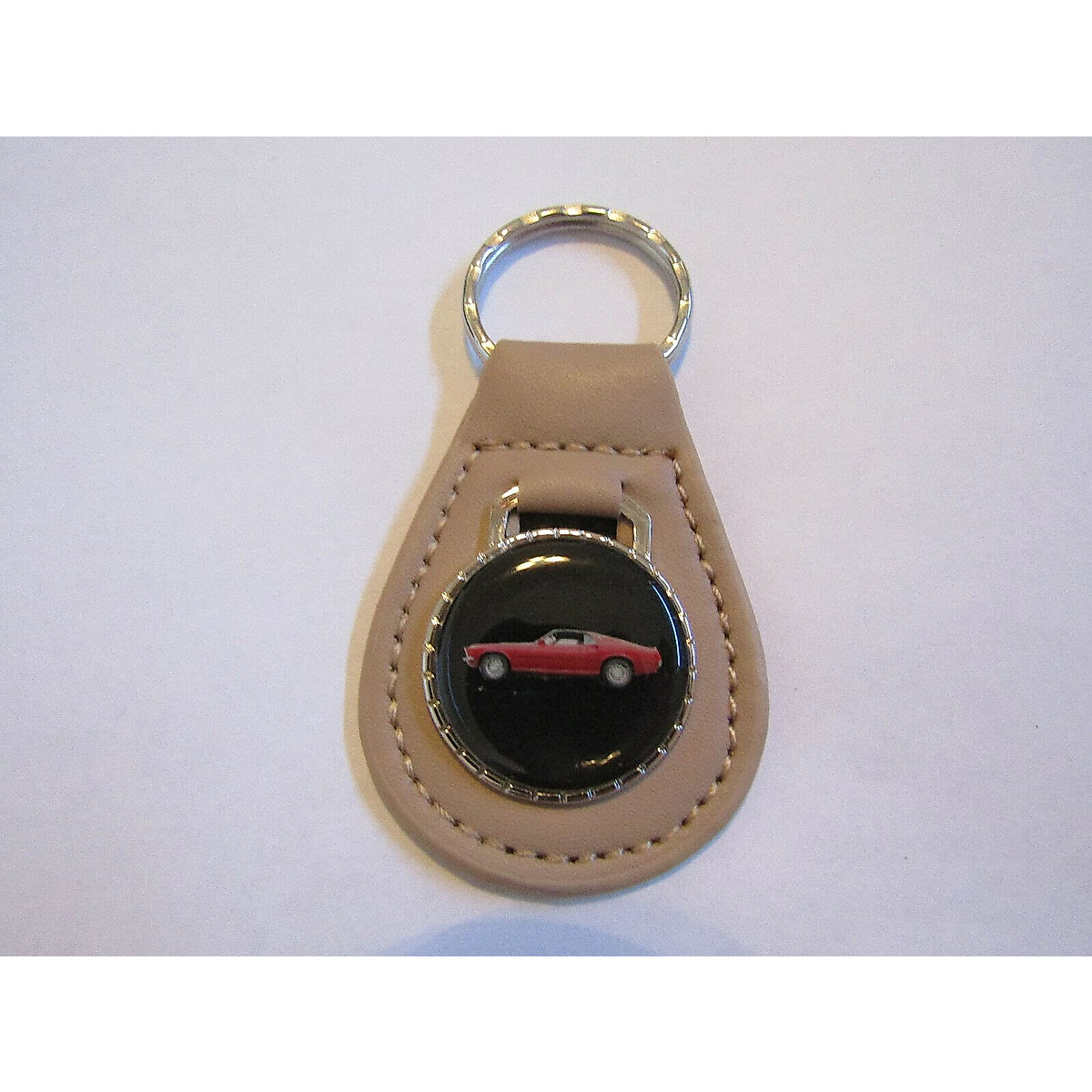 1969 MACH 1 RED CAR LOGO LEATHER KEYCHAIN - BEIGE