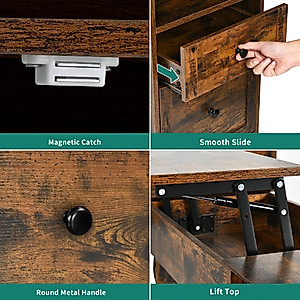 YITAHOME L Shaped Desk with Power Outlets & LED Lights, 60" Corner Computer Desk with Drawers & Lift Top, Home Office Desk with Monitor Stand & File Cabinet, Wood Height Adjustable Desk, Rustic Brown