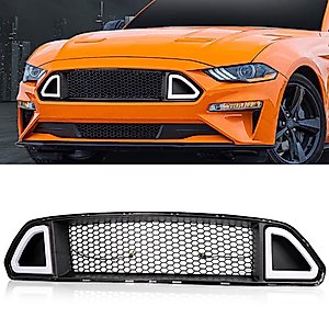 PIT66 Front Hood Upper Grille with White DRL LED Light, Compatible with 2015-2017 Ford Mustang