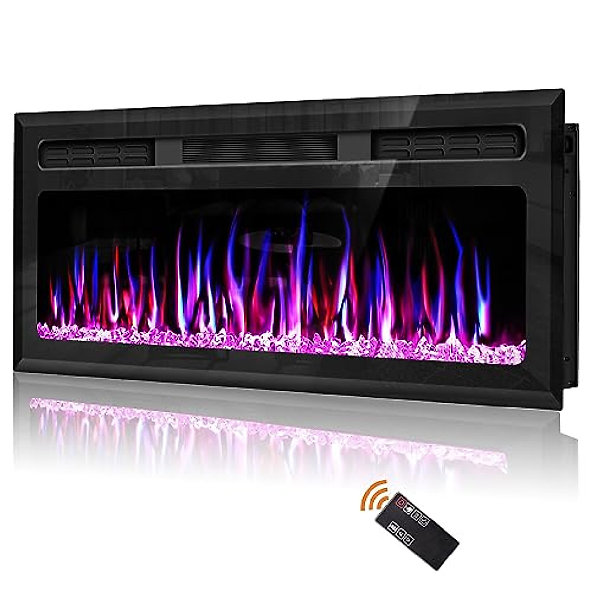 Hocookeper 60 inch Electric Fireplace, Wall Mounted and Recessed Fireplace Linear Fireplace Insert with Remote Control, Adjustable Flame Colors, Timer,750w/1500w, Black