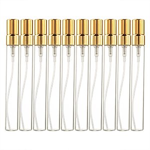 Enslz 10ml 10pcs Glass Spray Bottle Refillable Perfume Atomizer Mini Sample Test Bottle Thin Glass Vials (Gold)