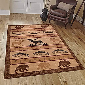 Champion Rugs Rustic Lodge Southwestern Geometric Modern Wildlife Nature Bear Fish Elk Moose Scene Area Rug (7’ 8” X 10’ 8”)