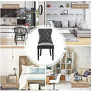 BEEY Velvet Upholstered Dining Chair Set of 4 Dark Grey Modern Tufted Accent Chairs with Nailhead Trim and Back Ring Pull,High Chair with Solid Wood Legs for Living Room Baronet Restaurant