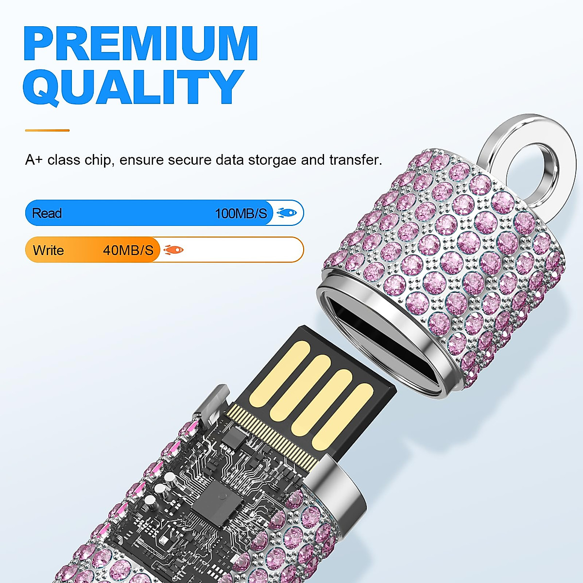 64GB Thumb Drive Necklace USB 3.0 Flash Drive Pink Crystal Jump Drive, Bling Diamond Zip Drive 64 GB Jewelry Pen Drive Creastive Memory Stick, Cute Data Storage Gift by Kepmem