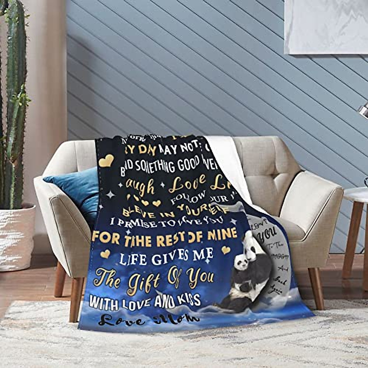 ZUMAS Daughter Gifts from Mom Dad, Unique Birthday Gifts for Daughter Adult Women, to My Daughter Throw Blanket from Mom (Panda Moon, 50X60 Inch)