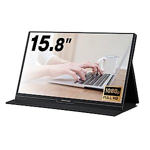 Greenhouse GH-ELCU16B-BK 15.8-inch Mobile Monitor with Speaker, Full HD, Thin, Wide Viewing Angle, Blue Light Reduction, Mini HDMI, USB-Type C Power Supply