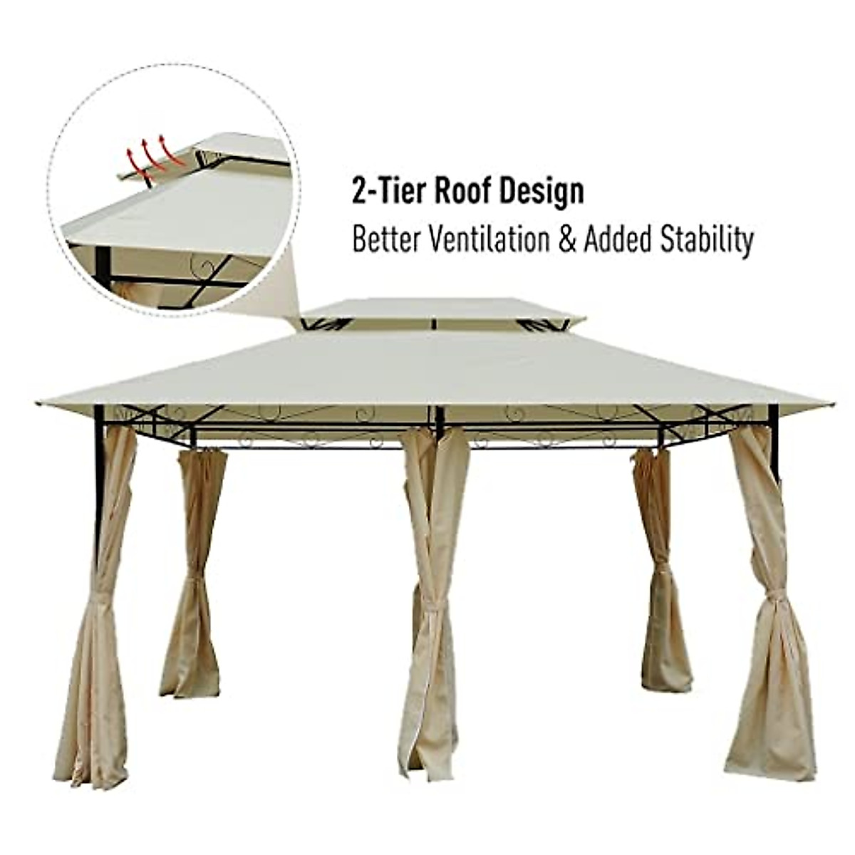 ADUH Outdoor 2-Tier Steel Frame Up Shade Gazebo Sun and Rain Protection Outdoor Garden Furniture