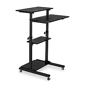 Mount-It! Mobile Standing Desk/Height Adjustable Stand Up Computer Work Station | Rolling Presentation Cart with 27.5 Inch Wide Platform, Locking Wheels