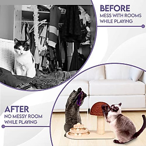 Paw Paw Babe 3 in 1 Cat Scratch Post - Wooden Base, Mushroom Sisal Post, Feather Stick - Cats Interactive Track Ball Toy - Cat Scratcher Toys for Indoor Fun