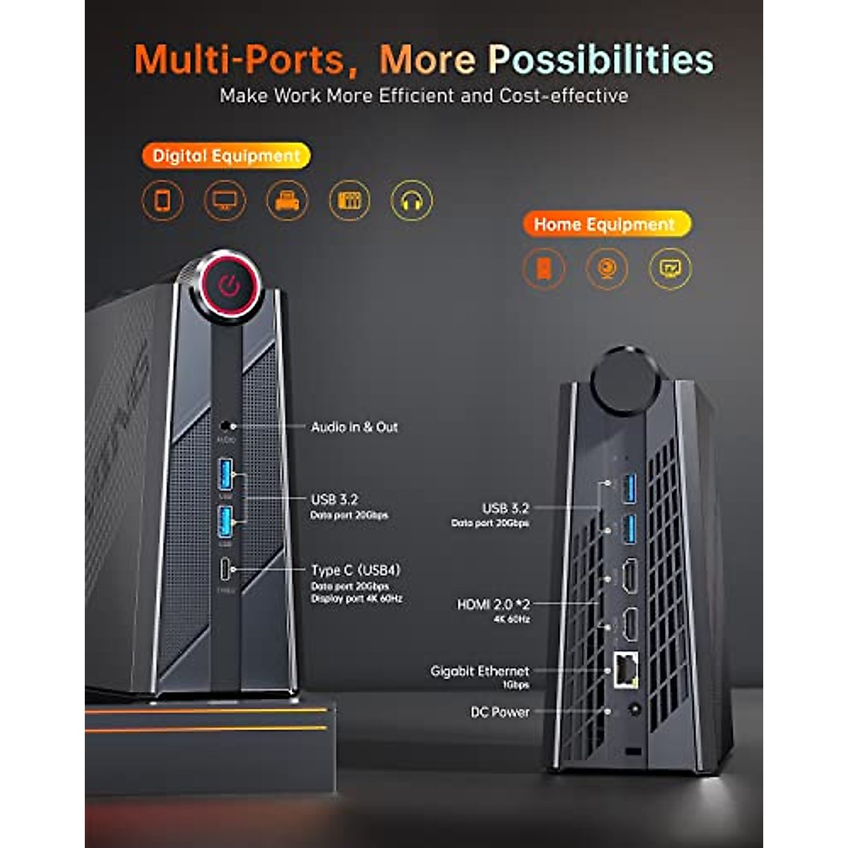 KAMRUI Ryzen Mini PC Gaming,32GB DDR5 Dual Channel 512GB SSD Mini Computer Tower with AMD Ryzen 7 7735HS, Small Desktop Computers Support 4K Triple Screen,RGB Lights,WiFi6,BT5.2,Type C,Windows 11 Pro