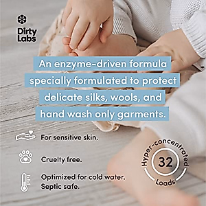 Dirty Labs | Hand Wash and Delicates | Scent Free | 32 Loads (8.6 fl oz) | Bio Enzyme Liquid Laundry Detergent | For Fine Silks, Wools, Handwash Garments | Hyper-Concentrated | Non Toxic, Biodegradable | Stain & Odor Removal