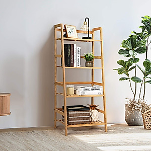 Giantex 4-Tier Ladder Shelf Plant Stand, Bamboo Flower Pots Holder Display Rack, Multifunctional Ladder-Shaped Bookshelf Storage Shelves for Home Office Living Room Bathroom Bedroom Kitchen (Natural)