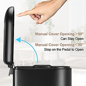 Fashionwu 10.6 Gal Stainless Steel Trash Can Combo Set, Black, 10.6L & 2.6L, Hands-Free Pedal Operation