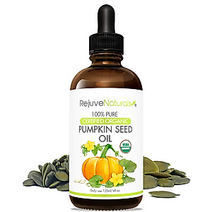 Organic Pumpkin Seed Oil (LARGE 4-OZ Bottle) USDA Certified Organic, 100% Pure, Cold Pressed. Boost Hair Growth for Eyelashes, Eyebrows & Hair. Overactive Bladder Control for Men & Women. Moisturizer