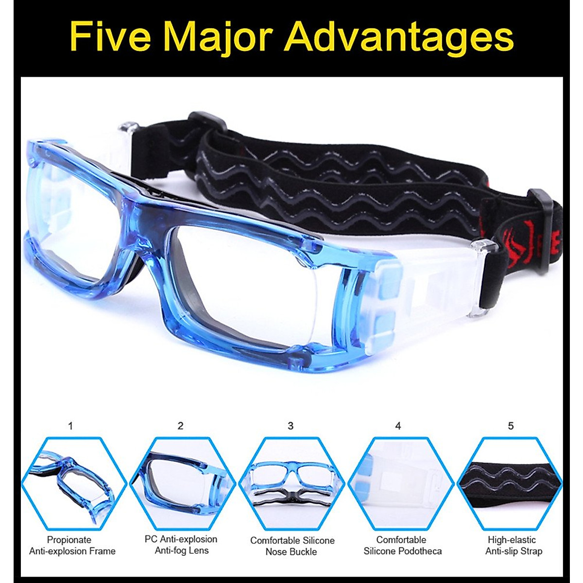 Kagogo Sports Goggles Protective Basketball Glasses Safety Goggles for Adults with Adjustable Strap for Basketball Football Volleyball Hockey Rugby (Black/Red001)