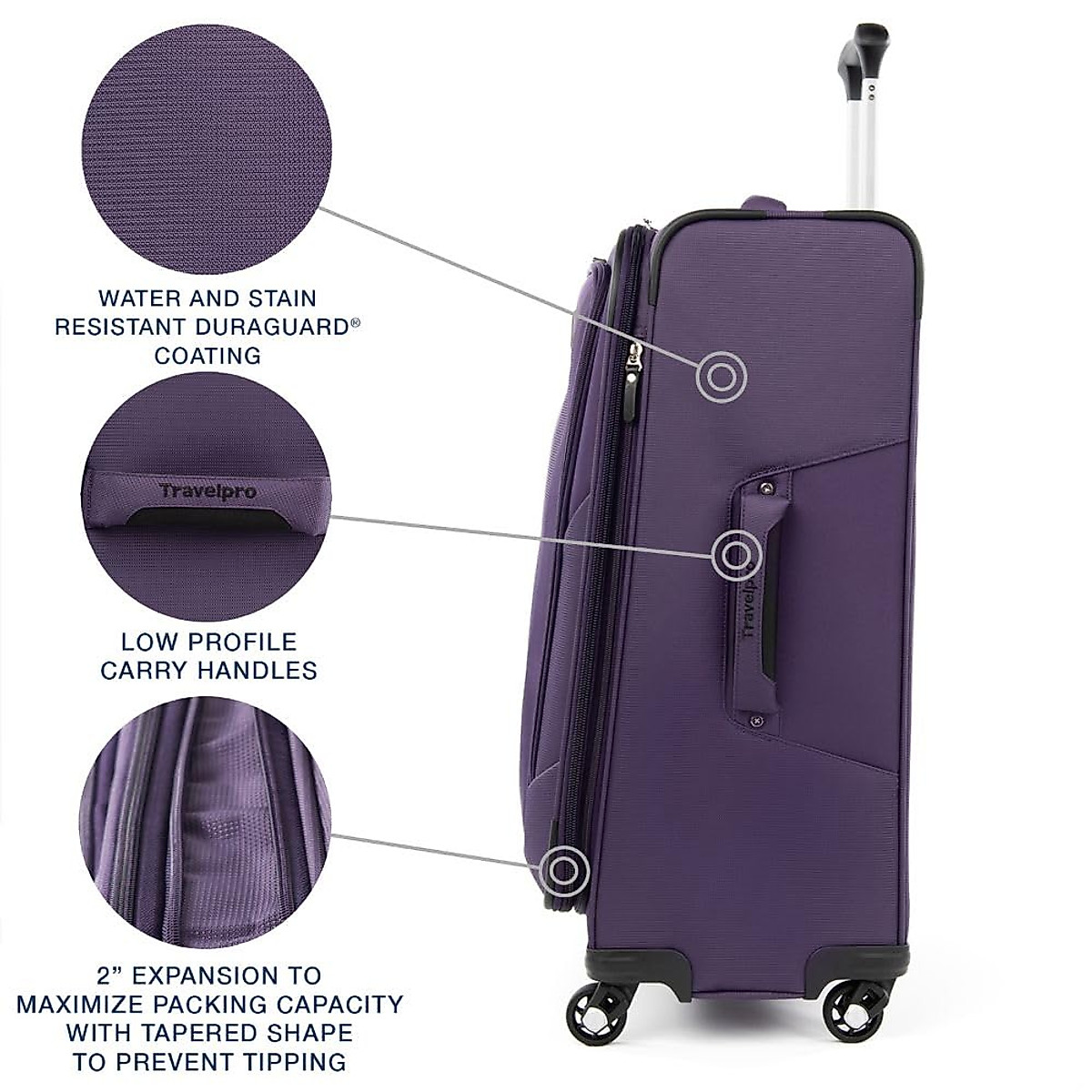 Travelpro Maxlite 5 Softside Expandable Checked Luggage with 4 Spinner Wheels, Lightweight Suitcase, Men and Women, Imperial Purple, Checked Medium 25-Inch